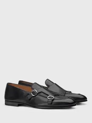 DOUCAL'S Leather Monk Strap Loafers - Black