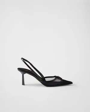 Prada Mesh Fabric Slingback Pumps - Black