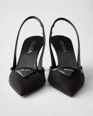 Prada Mesh Fabric Slingback Pumps - Black