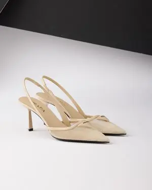 Prada Mesh Slingback Pumps - Neutral
