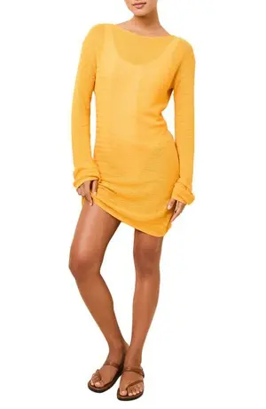 Solid & Striped The Nicki Rib Long Sleeve Linen Blend Cover-up Dress - Mango