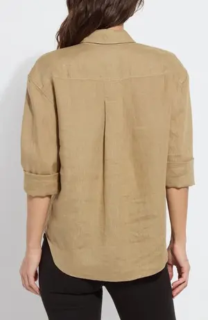 Lyssé Rose Roll Tab Linen Utility Shirt - Olive Tint