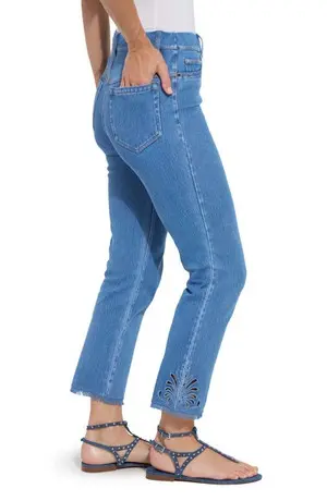 Lyssé Yori Eyelet Hem Crop Straight Leg Jeans - Bleached Blue