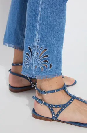 Lyssé Yori Eyelet Hem Crop Straight Leg Jeans - Bleached Blue