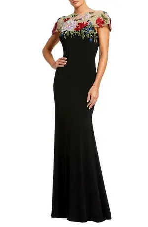 Mac Duggal Floral Embellished Fitted Gown