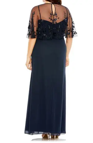 Mac Duggal Hand-embellished Cape Chiffon Gown