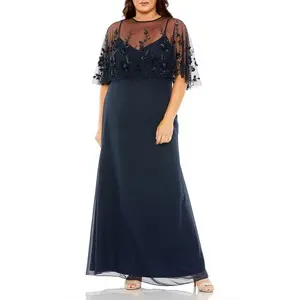 Mac Duggal Hand-embellished Cape Chiffon Gown - Midnight