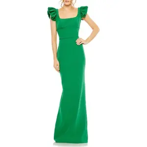 Mac Duggal Ruffle Cap-sleeve Column Gown - Green