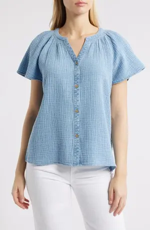 BEACHLUNCHLOUNGE Lark Cotton Gauze Button-up Shirt