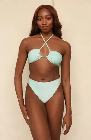 DIPPIN DAISY'S Amalfi String Tie Bandeau Bikini Top - Bleached Aqua