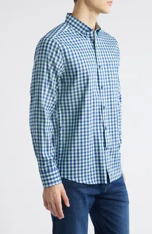 Johnston & Murphy Xc4® Two-tone Gingham Performance Button-down Shirt - Mint/ Navy