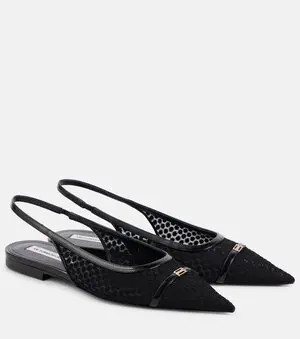 Victoria Beckham Leather-trimmed Mesh Slingback Flats - Black