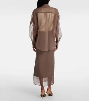 Brunello Cucinelli Herbarium-applique Silk Shirt - Brown
