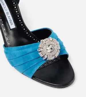Manolo Blahnik Ansak 90 Embellished Mules - Black