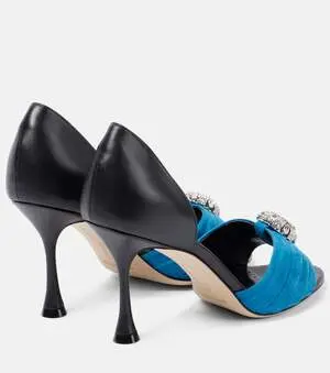 Manolo Blahnik Ansak 90 Embellished Mules - Black