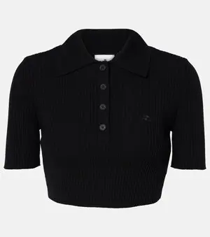COURREGES Courrèges Ribbed-knit Cropped Polo Shirt - Black