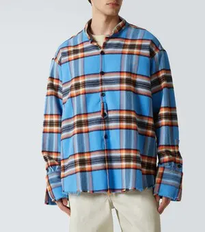 GREG LAUREN Plaid Cotton Shirt - Blue