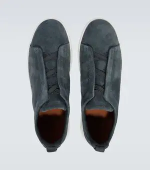 Zegna Triple Stitch Suede Slip-on Sneakers - Blue