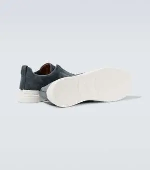 Zegna Triple Stitch Suede Slip-on Sneakers - Blue
