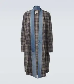 GREG LAUREN Plaid Cotton Coat With Denim Trim