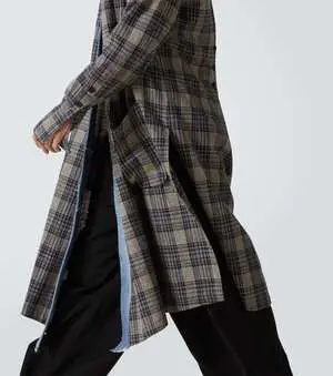 GREG LAUREN Plaid Cotton Coat With Denim Trim