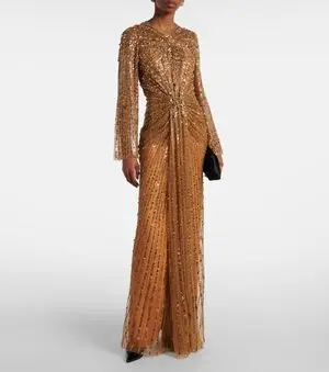 Jenny Packham Anja Embellished Gown - Metallic