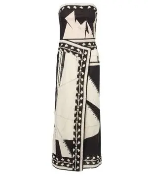Johanna Ortiz Printed Strapless Midi Dress - Beige