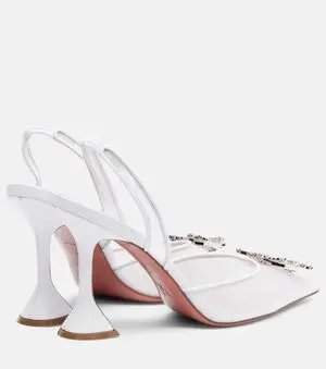 Amina Muaddi Begum 95 Mesh Slingback Pumps - White