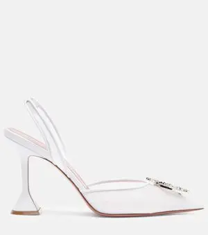 Amina Muaddi Begum 95 Mesh Slingback Pumps - White