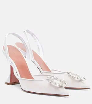 Amina Muaddi Begum 95 Mesh Slingback Pumps - White