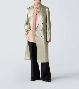 Dries Van Noten Double-breasted Lamé Coat