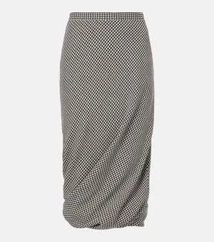 Balenciaga Houndstooth Wool Pencil Skirt - Black