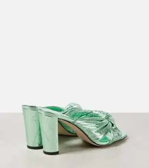 JIMMY CHOO Metallic Leather Square Toe High Heel Sandals