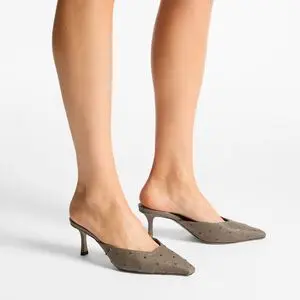 JIMMY CHOO Vivi 65 Ostrich Leather Mules - Neutral