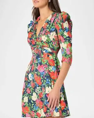 Shoshanna Natalaya Smocked Mini Dress - Navy Multi