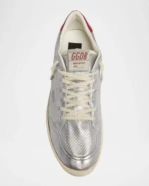GOLDEN GOOSE Ball Star Metallic Low-top Sneakers - Silver/red