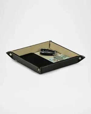 BEY-BERK Square Leather Valet Tray - Black