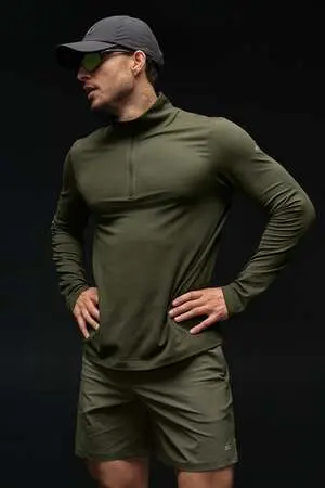 Alo Yoga Conquer 1/4 Zip Reform Long Sleeve Top - Green Olive
