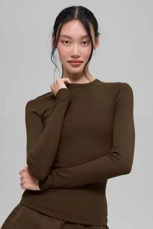 Alo Yoga Ribbed Modal Long Sleeve Top - Espresso