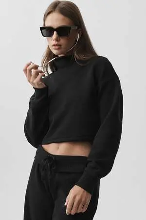 Alo Yoga Cropped Serenity Ribbed Mock Neck Sweatshirt - Black