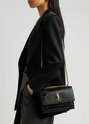 Saint Laurent Sunset Medium Crocodile-effect Shoulder Bag