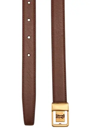 Saint Laurent Logo-engraved Leather Belt - Tan