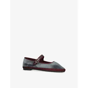 FLABELUS Contrast-trim Velvet Mary Jane Flats - Grey/d.cmb