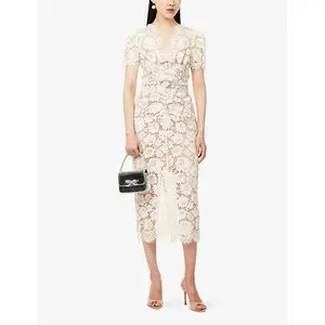 self-portrait lace pearl-embellished midi dress colour collection: Lace Embellished Midi Dress  self-portrait-EU