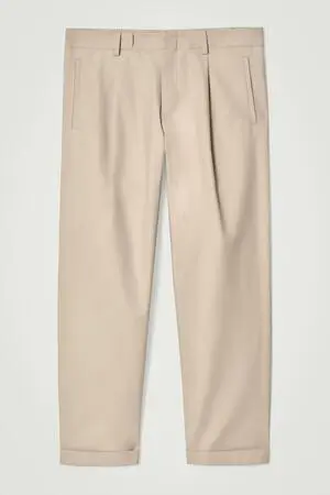 Cos Tapered Cotton Turn-up Pants - Beige