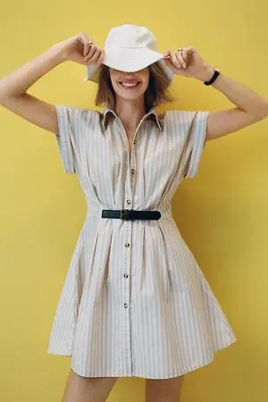Anthropologie Faye Belted Shirt Dress - Neutral & White Stripe