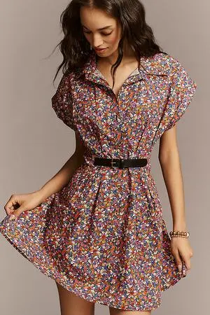 Anthropologie Faye Belted Shirt Dress - Pink Floral | Editorialist