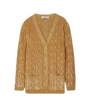 ValentinoGaravani Valentino Garavani Sequined Metallic Cable-knit Cardigan