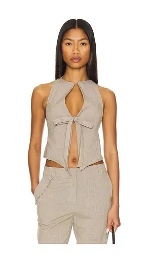 Lioness Butterfly Tie Top - Beige Gingham