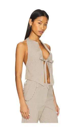 Lioness Butterfly Tie Top - Beige Gingham